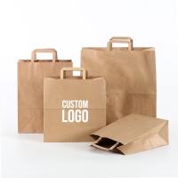 China Custom Logo Printed Recyclable Kraft Craft Paper Bags Flat Handles Take Food Packaging White Brown Corrugated Board Flat Bag for sale