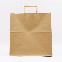 China Custom Made Print Take Out Coffee To Go Brown Flat Handle Take Away Fast Food Packaging Kraft Paper Bag Restaurant Carry Bags for sale
