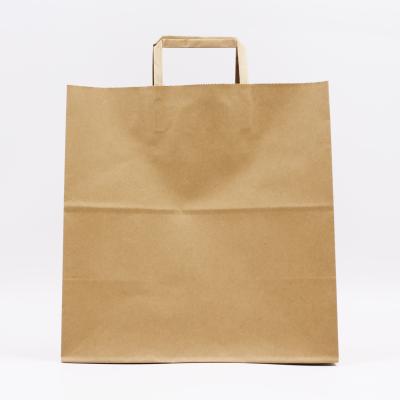 China Custom Made Print Take Out Coffee To Go Brown Flat Handle Take Away Fast Food Packaging Kraft Paper Bag Restaurant Carry Bags for sale