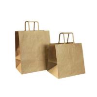 China Merchandise Medium Flat Handle Kraft Bag Plain Paper Shopping Bag for sale