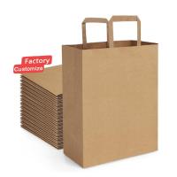 China Custom Brown Kraft Paper Bags With Flat Handle Recycled Takeout Paper Grocery Bags With Handles Paper Gift Bags for sale