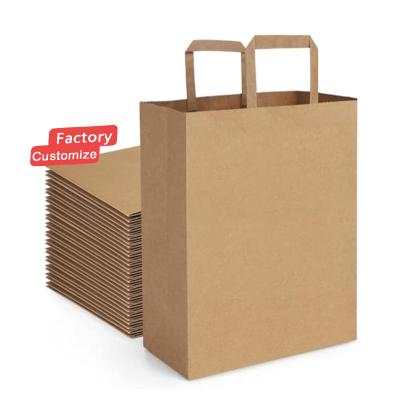 China Custom Brown Kraft Paper Bags With Flat Handle Recycled Takeout Paper Grocery Bags With Handles Paper Gift Bags for sale