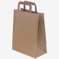 China Custom Specialty Square Bottom Brown Kraft Paper Gift Bags Flat Handles For Shoes Clothing Recycled for sale