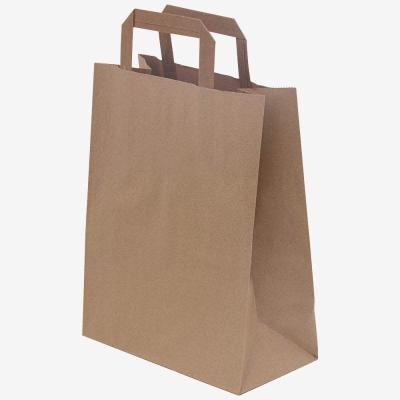 China Custom Specialty Square Bottom Brown Kraft Paper Gift Bags Flat Handles For Shoes Clothing Recycled for sale