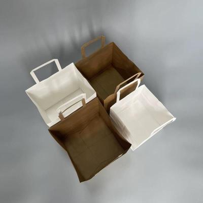 China Flat Handle Restaurant Food Paper Bag Custom Print Small Folding Kraft Paper Bags With Logo for sale