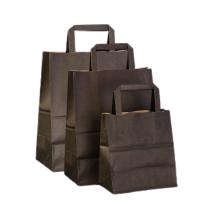 China Custom Disposable  Brown Kraft Flat Handle Biodegradable Food Packing Paper Bag for sale