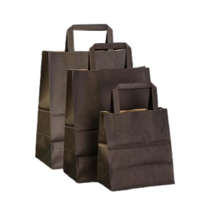 China Custom Disposable  Brown Kraft Flat Handle Biodegradable Food Packing Paper Bag for sale