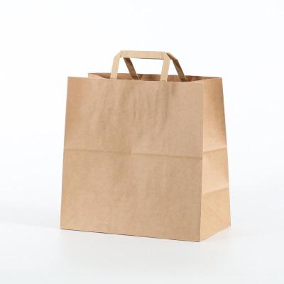 China Flat Handle Biodegradable Compostable Eco-Friendly Craft Grocery Paper Bag With Logo For Shopping for sale