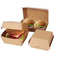 China Custom logo Food Grade Disposable Fast Food Packaging Kraft Paper Hamburger Burger Box Wholesale for sale