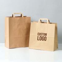 China Custom Fast Food Kraft Paper Bag Takeout Paper Bread Bag Packaging Brown Kraft Paper Takeaway Bags With Flat Handles for sale