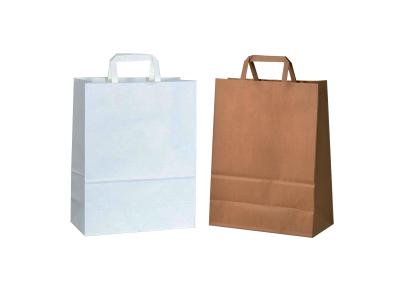 China Takeaway White Brown Manufacturer Colored Multifunction Packaging Twisted Flat Handle Bag Kraft Paper Bag for sale