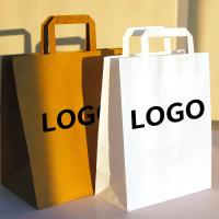China Eco-Friendly Paper Bag Brown Kraft White Paper Classic Recyclable Bag With Twist Flat Handle Custom Logo Packaging for sale