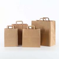 China Bags Shopping Kraft Brown Recycled With Tote Hand Logo Shopper Carry Custom Compostable Cup Carrier For Paper Bag Flat Handle for sale