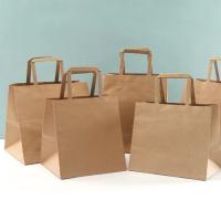 China Eco Friendly Recycled Flat Handle Kraft Paper Bags With Flat Handles for sale