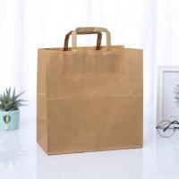 China Printed Flat Paper Handles Bags Recyclable Kraft Paper Bags For Takeaway Packing With Your Own Logo for sale