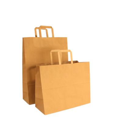 China Custom Kraft Paper Biodegradable Eco-Friendly Flat Handle Kraft White Take Away Paper Bag With Custom Logo Printing for sale