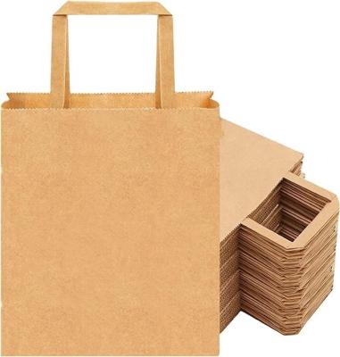 China Biodegradable Flat Handle Kraft Paper Bags For Packaging With Customr Printing Logo for sale