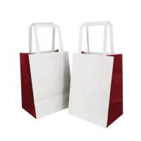 China Customized Flat Handle Kraft Paper Bag Grocery Take Away Fast Food White Bag for sale