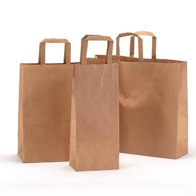 China Custom Print Biodegradable Takeaway Brown Kraft Paper Bag Logo With Flat Handles For Shopping for sale
