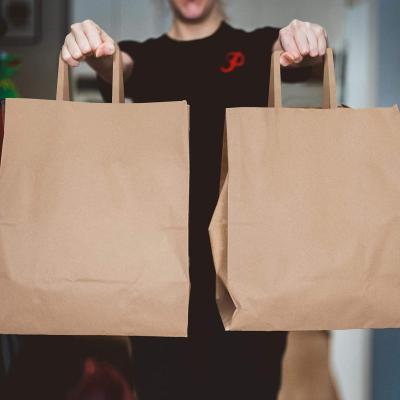 China Custom Printing Kraft Paper Bag Food Takeaway Packaging Bag Flat Handle Kraft Paper Bag for sale