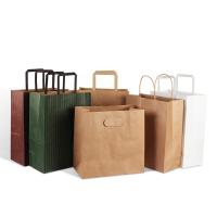 China Custom Recycled Kraft Paper Bag With Flat Handle For Shopping  Fast Food Restaurants for sale