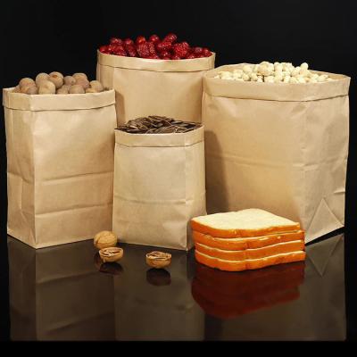 China Food Packaging Flat Square Bottom Brown Kraft Paper Bag With No Handle for sale