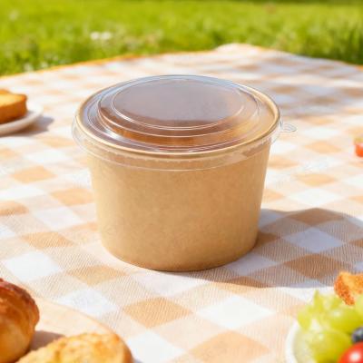 China Kraft Paper Round Bowl Eco-Friendly Takeaway Containers Bento Lunch Dinner Kraft Paper Packaging Food Box Wholesale for sale