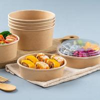 China Free Sample Disposable Eco-Friendly Camping Kraft Paper Round Bowl Takeaway Food Container for sale