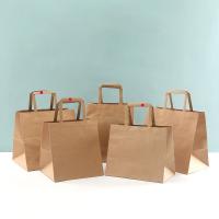 China Biodegradable Food Grade Kraft Paper Flat Rope Tote Bag Flexographic Printing Customizable Batch Gift Paper Bags for sale
