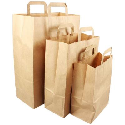 China Recycled Custom Logo Printed Restaurant Food Takeaway Grocery Supermarket Shopping Kraft Paper Bag With Handles for sale