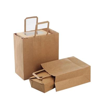 China Recyclable Brown Paper Bag With Rope Handle Custom LOGO Gift Wrap Flat Handle Kraft Paper Shopping Bag for sale