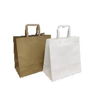 China Eco-Friendly Flat Handle Kraft White Take Away Paper Bag With Custom Logo Printing for sale