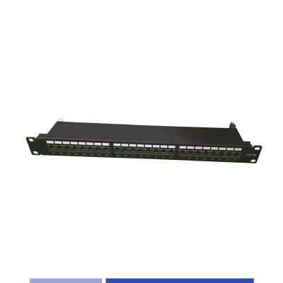 China Cat6A Shielded 24 Port Patch Panel 1U Rack Mount for 10Gb/s Networks with 750VAC Dielectric Strength for sale