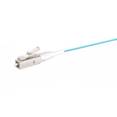 China LC UPC Multimode OM3 50/125μm Fiber Optic Pigtail 1m LSZH Aqua Cable with 0.3dB Insertion Loss for sale