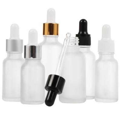 China Frosted Glass Dropper Bottle 15ml 30ml 50ml Essential Oil Cosmetic Packaging for sale