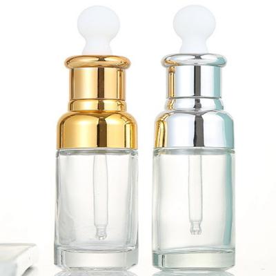 China Transparent Glass Dropper Bottles 10ml to 100ml with Rubber Dropper Head for Cosmetics for sale