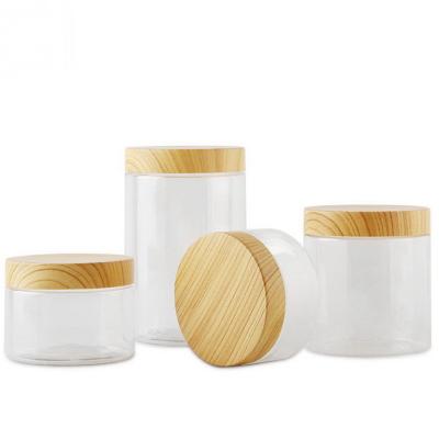 China Wood Lid Mason Jar 500ml PET Food Storage Can for Dried Fruit Nuts Grains for sale
