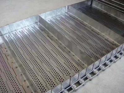 China Perforated Plate Conveyor Belt High Carbon Steel 300-2000mm Width with Protection Baffles for sale