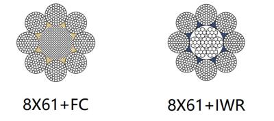 China 8x61+FC 8x61+IWRC Steel Wire Cable For Heavy Duty Hoisting Machinery for sale