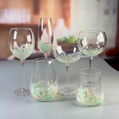 China Brown Customized Hand Blown Half Confetti Lead Free Crystal Wine Glass Goblet Set Stylish Durable Choice For Beverage Service for sale