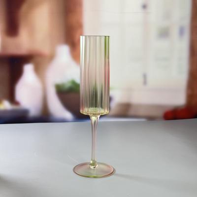 China 190ml Capacity Tri-color Gradient Frosted Champagne Glass Customized Sprayed Color Stylish Option For Luxury Events And Parties for sale