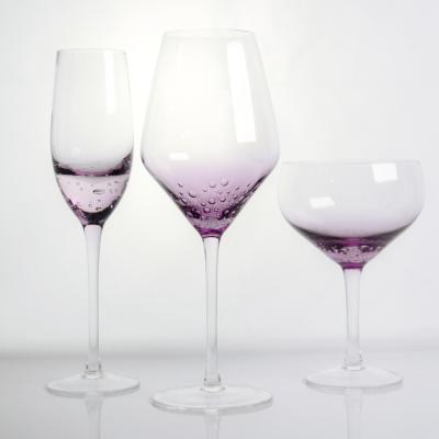 China Lavender Bubble Crystal Wine Glass Handblown With Gradient Tint And Delicate Trapped Bubbles Combining Elegance With Durability for sale