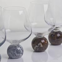 China Marble Sphere Base Crystal Wine Glass Set Handblown Ultra Clear Crystal with Natural Stone Elegance Ideal for Daily and Special Gatherings for sale