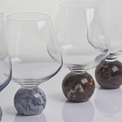 China Marble Sphere Base Crystal Wine Glass Set Handblown Ultra Clear Crystal with Natural Stone Elegance Ideal for Daily and Special Gatherings for sale