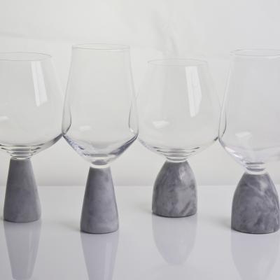China Hand Blown Crystal Wine Glass with Modern Gray Marble Stem Base Ultra Clear Bowl Perfect for Dinner Parties and Everyday for sale
