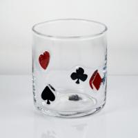 China Hand Blown Poker Icon Whiskey Glass, 400ml Clear Tumbler With Heart, Spade, Club & Diamond Suits, Old Fashioned Glass For Whiskey, Cocktails, Juice for sale