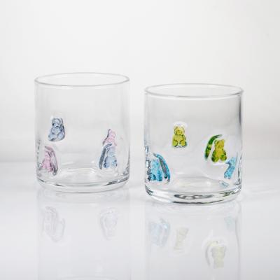 China Hand Blown Gummy Bear Icon Glass,400ml Clear Tumbler With Cute Colorful Bear ,fun Whiskey Juice Glass For Kids Adults,cute Barware Gift for sale