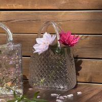 China Hand-Blown Diamond Pattern Glass Handbag Vase - Versatile Decorative Centerpiece for Home & Wedding Decor for sale