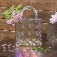 China Hand-Blown Diamond Pattern Glass Handbag Vase - Versatile Decorative Centerpiece for Home & Wedding Decor for sale