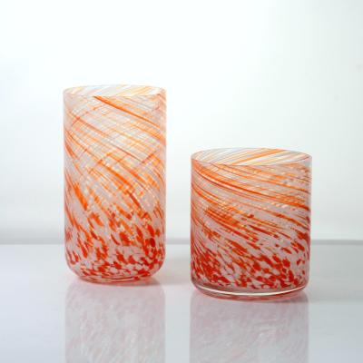 China Hand-blown Orange Swirl Confetti Glass Cup - Artisan Crafted Drinking Glass for Whiskey and Cocktails for sale